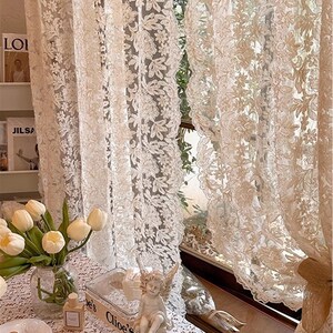 French Retro Palace Style Lace Embroidered Gauze Curtains, Cream Style ...