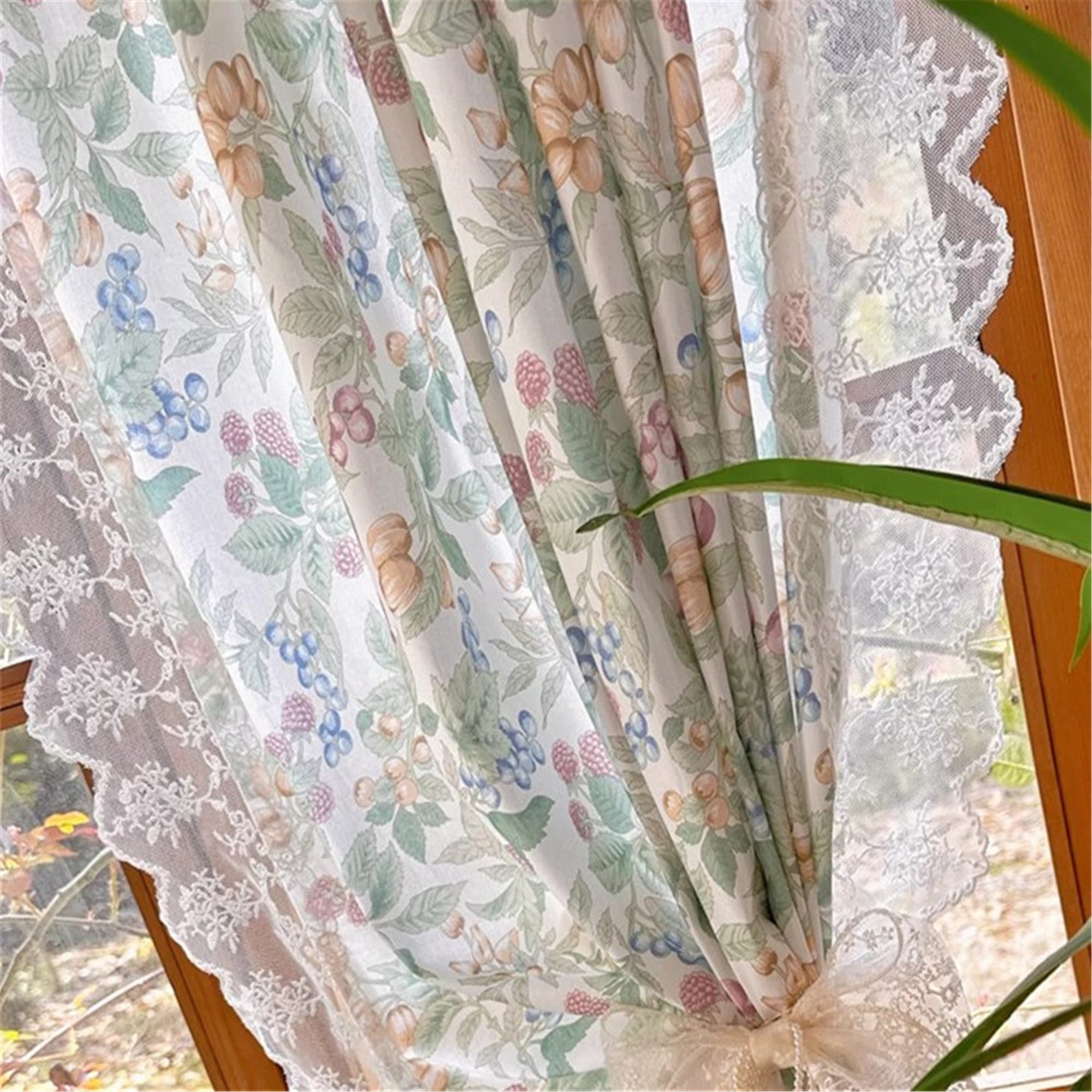 French Cotton Linen Curtains With Lace Trimpastoral Floral - Etsy