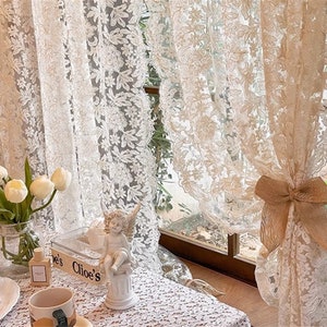 French Retro Palace Style Lace Embroidered Gauze Curtains, Cream Style ...