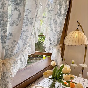 Rococo Elegant Romantic Blue Lace Ruffle Edge Curtains, Floral ...