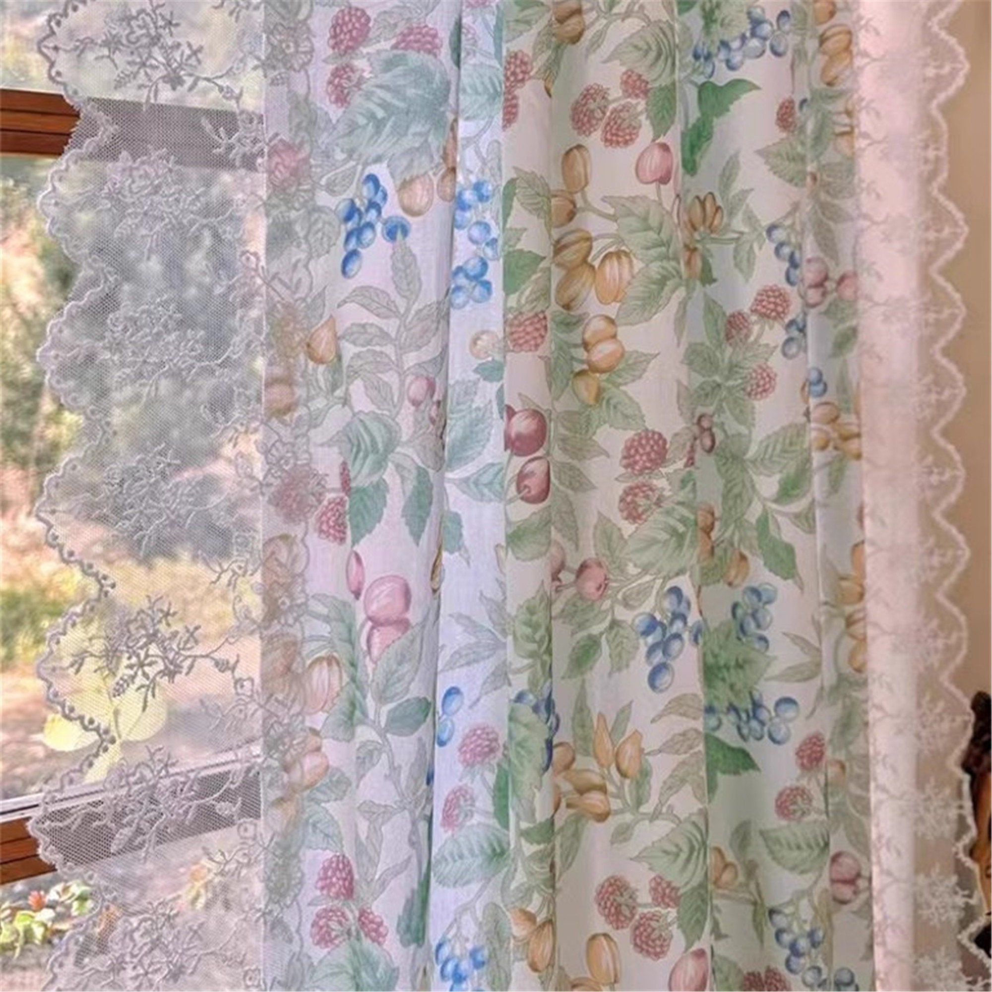 French Cotton Linen Curtains With Lace Trimpastoral Floral - Etsy