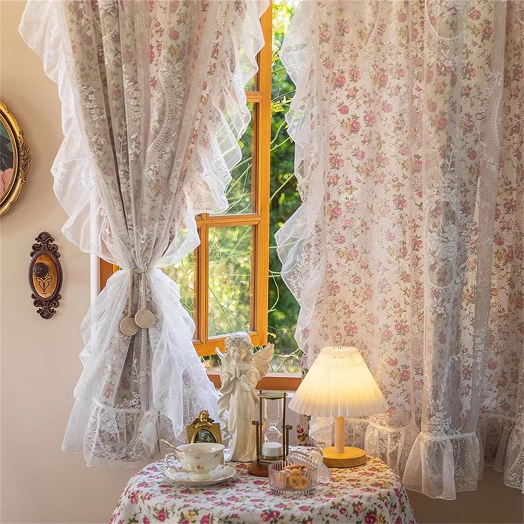 Classical Red Rose Pattern 2 Layers 1 Panel Curtains, French Country ...