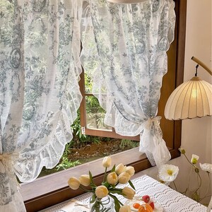 Rococo Elegant Romantic Blue Lace Ruffle Edge Curtains, Floral ...