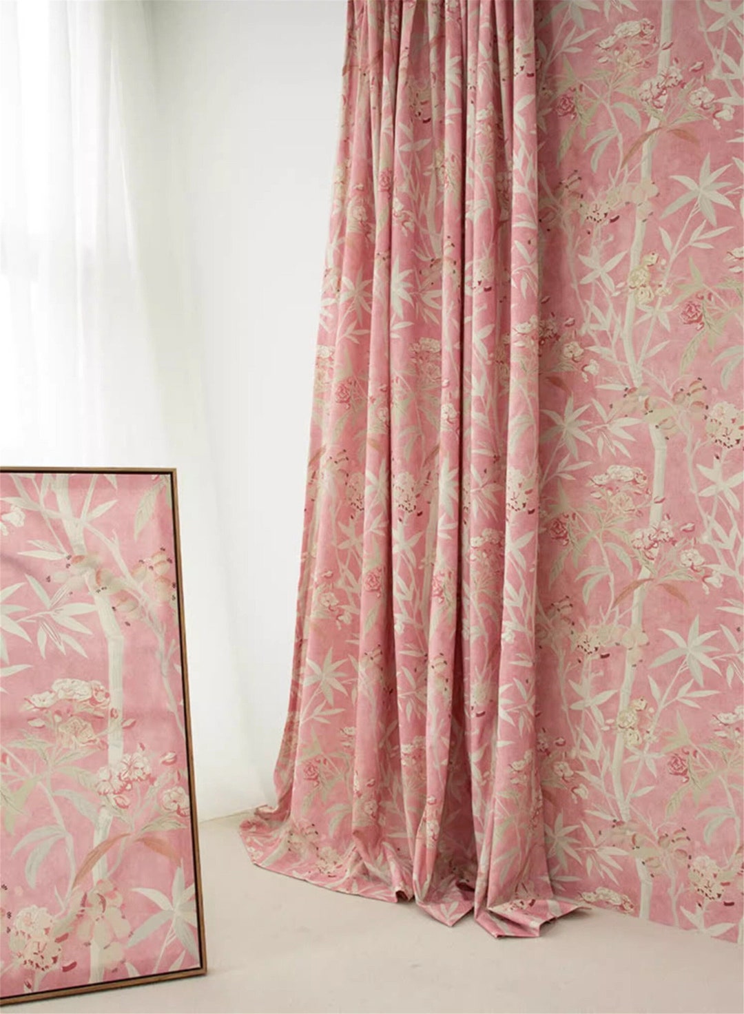 Luxury Fresh Lotus Root Pink Floor Curtains, Romantic Flowers Blackout ...