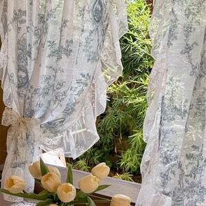 Rococo Elegant Romantic Blue Lace Ruffle Edge Curtains, Floral ...