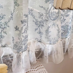 Rococo Elegant Romantic Blue Lace Ruffle Edge Curtains, Floral ...