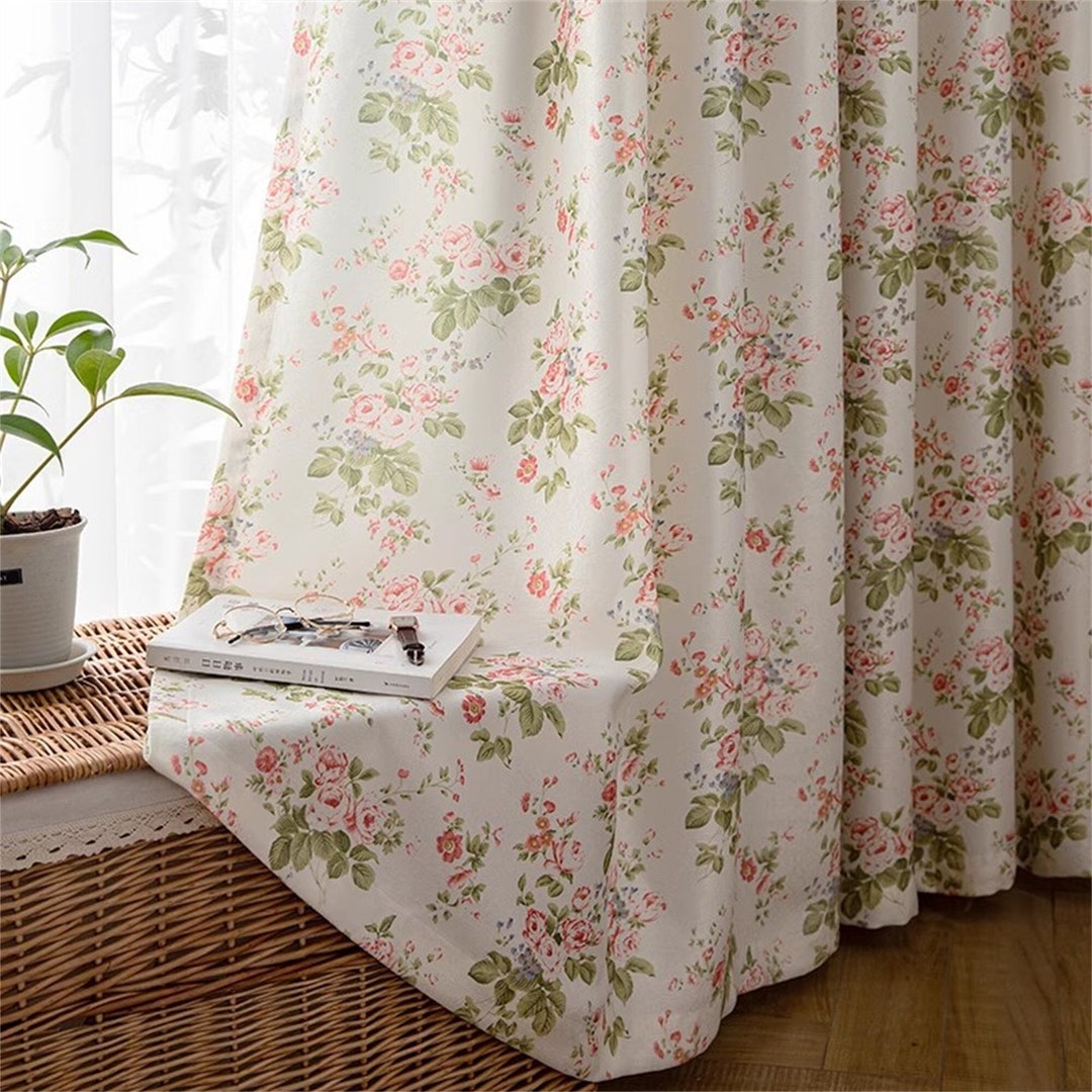 Pastoral Style Rose Pattern Curtains, Fairy Pink Flowers Semi Shading ...