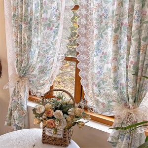 French Cotton Linen Curtains With Lace Trimpastoral Floral - Etsy