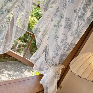 Rococo Elegant Romantic Blue Lace Ruffle Edge Curtains, Floral ...