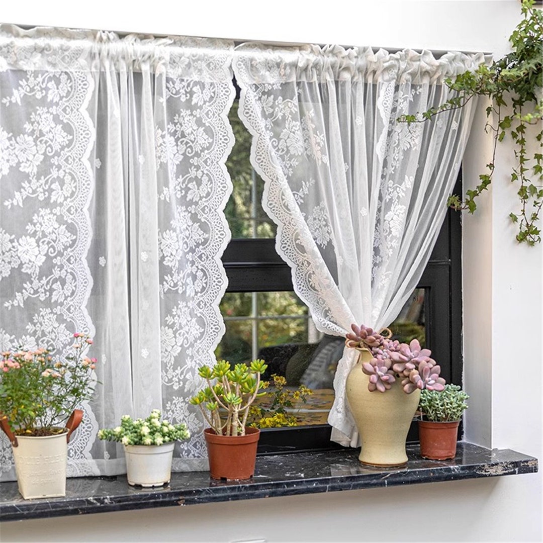European Style Window Screen, Farmhouse White Floral Pattern Hollowed ...