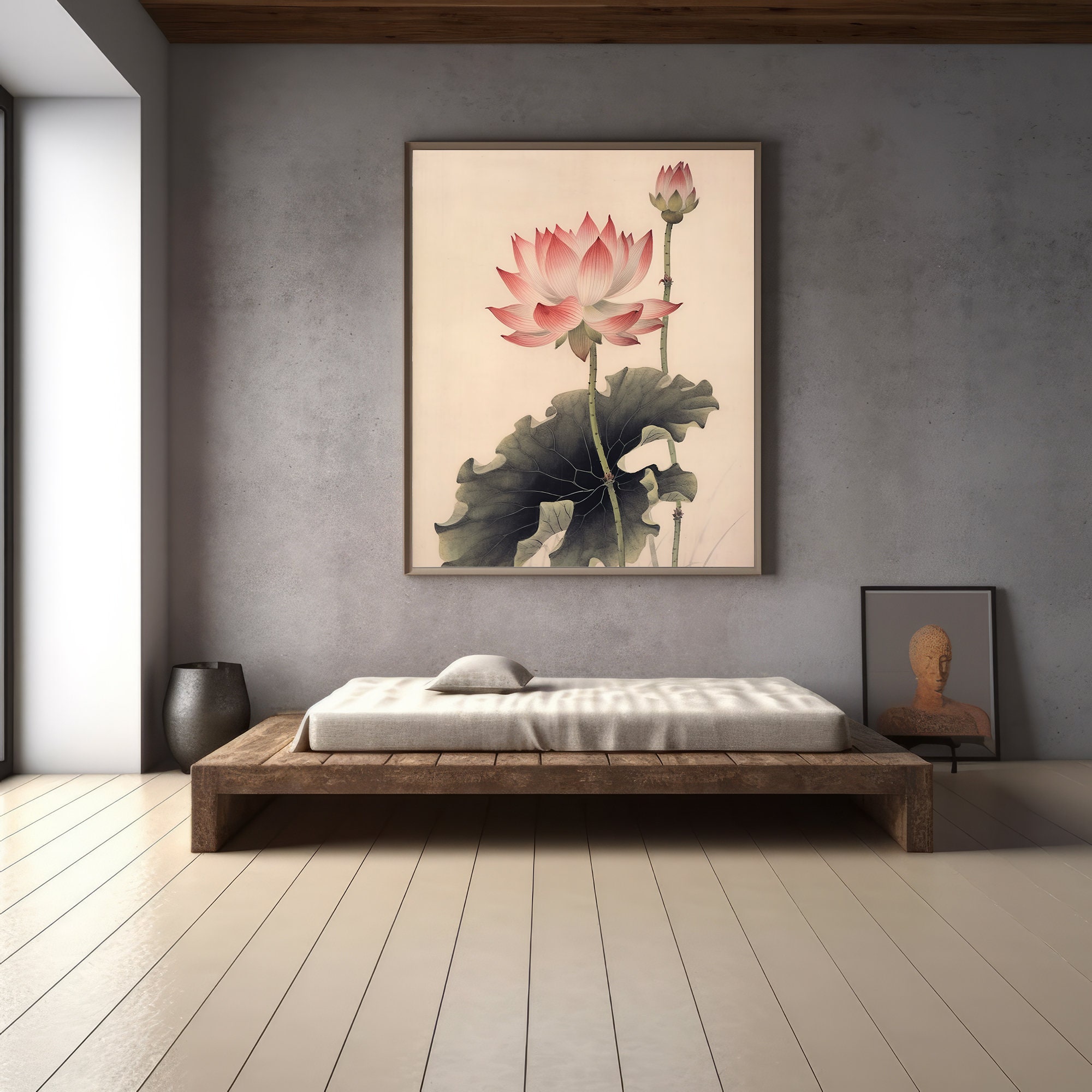 Zen Lotus Painting. Meiji Style Wall Art. Japanji. - Etsy
