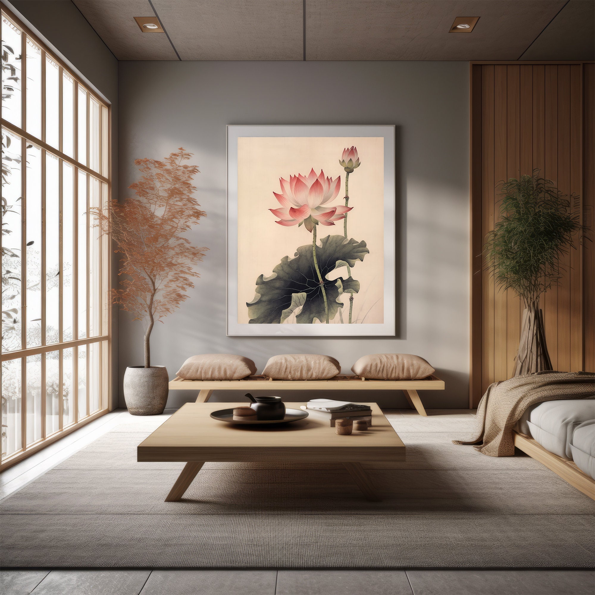 Zen Lotus Painting. Meiji Style Wall Art. Japanji. - Etsy