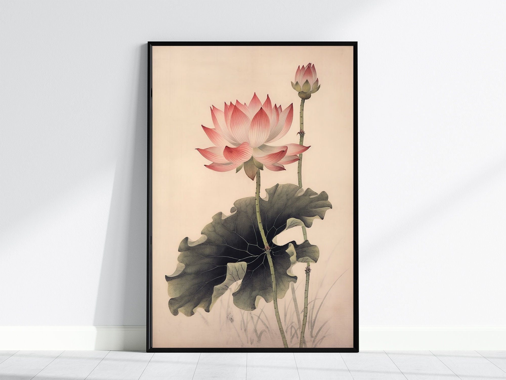 Zen Lotus Painting. Meiji Style Wall Art. Japanji. - Etsy