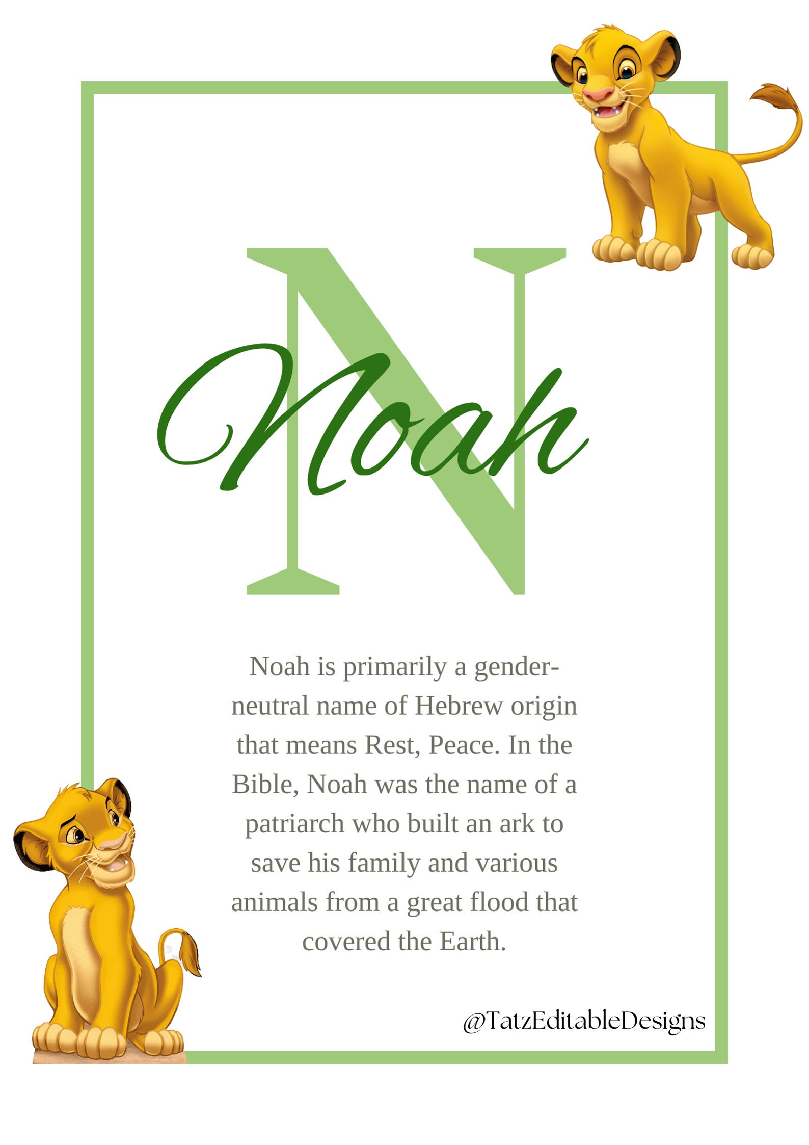 Custom Name Print Simba Name Printable Personalized Nursery Art Digital ...