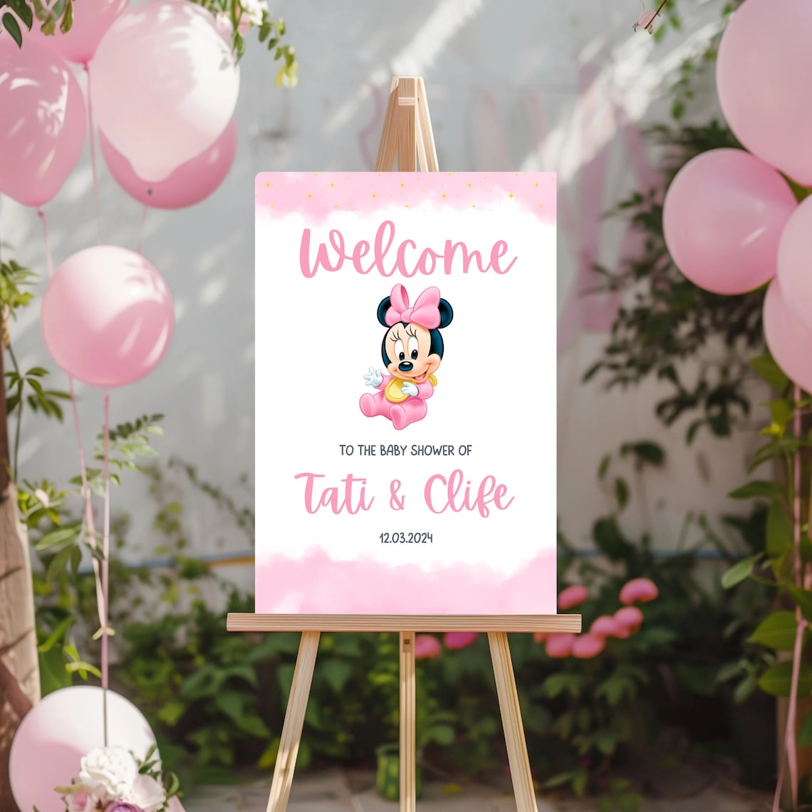 Personalised Minnie Mouse Baby Shower Welcome Sign Minnie Mouse Welcome ...
