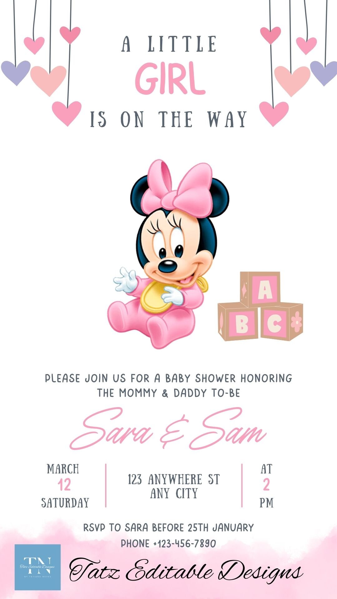 Minnie Mouse Baby Shower Digital Invite Editable/personalised Invite - Etsy