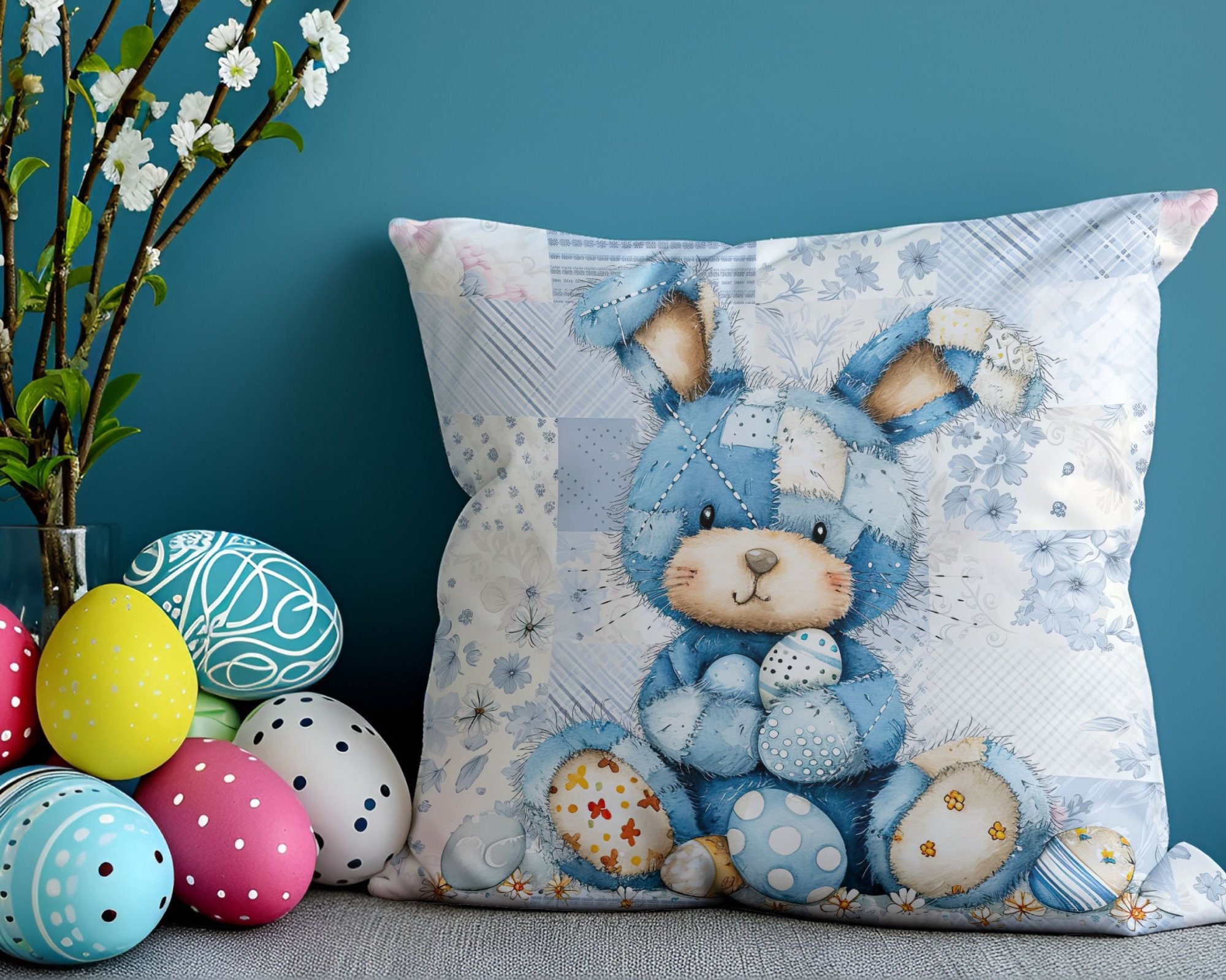 Easter Pillowcase, Patchwork Bunny Cushion Cover, Spring Decor, Home ...