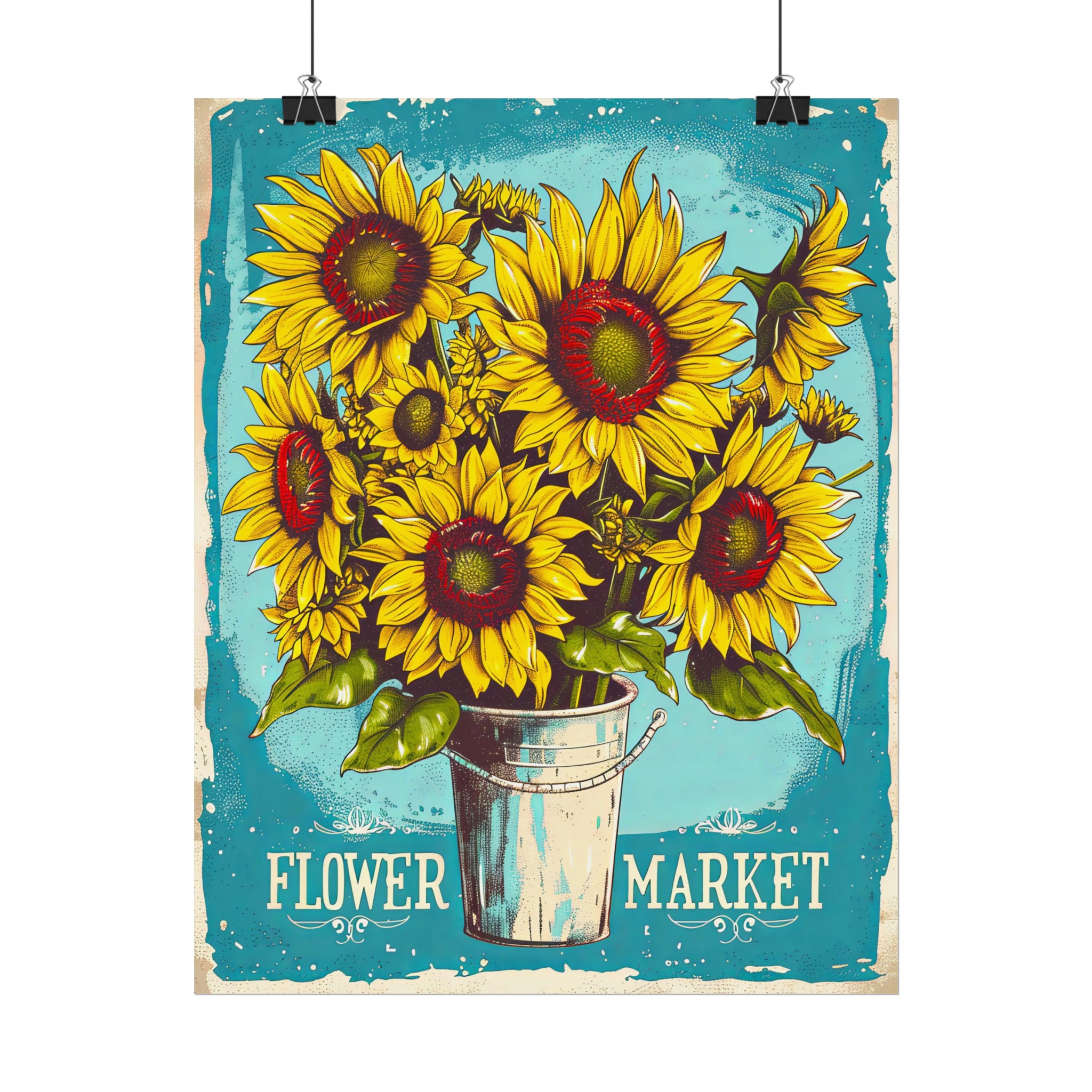 Vintage Sunflower Poster Print Flower Market Poster Wall Art Home Decor ...