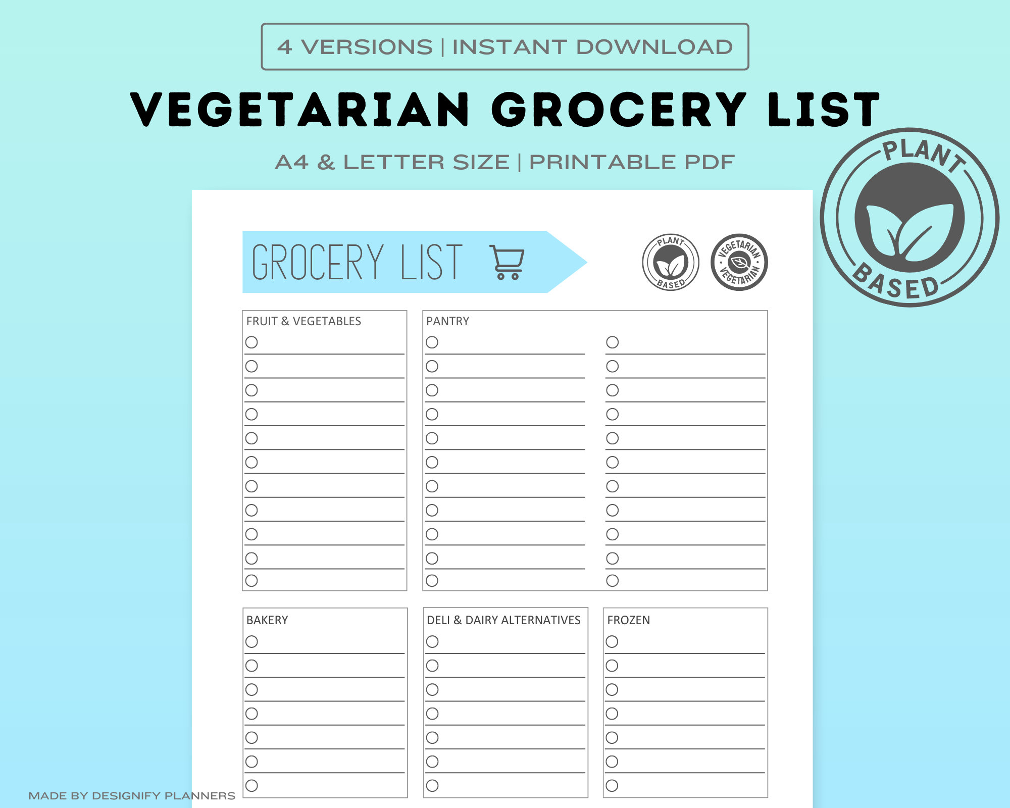 Vegetarian Grocery List Planner Plant Based Food Shopping - Etsy Australia