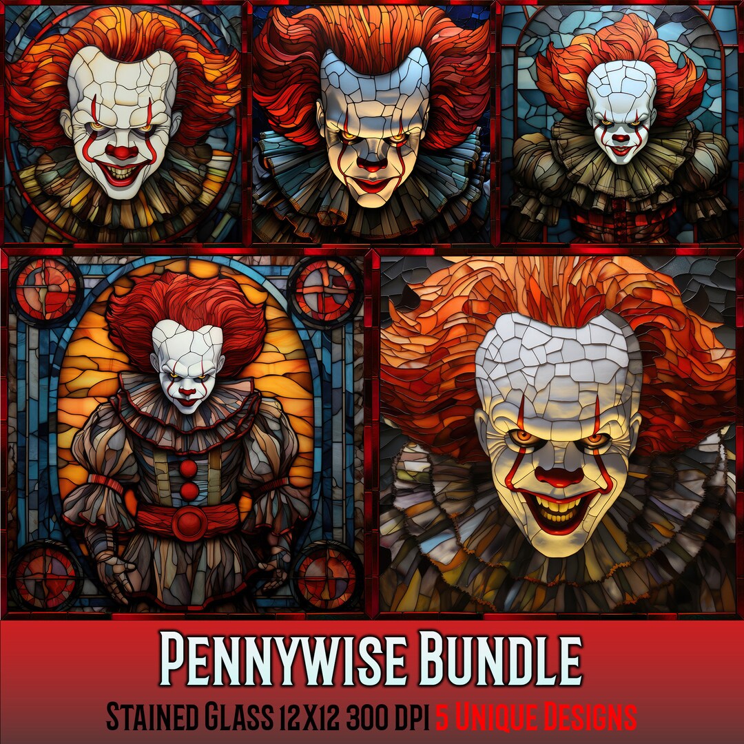 Stained Glass Pennywise Bundle - 5 PNG, Halloween Clipart, Gift, Bundle ...