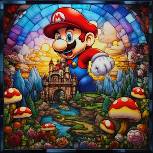 5 Stained Glass Marío Bundle, PNG, Sublimation, Digital Download ...