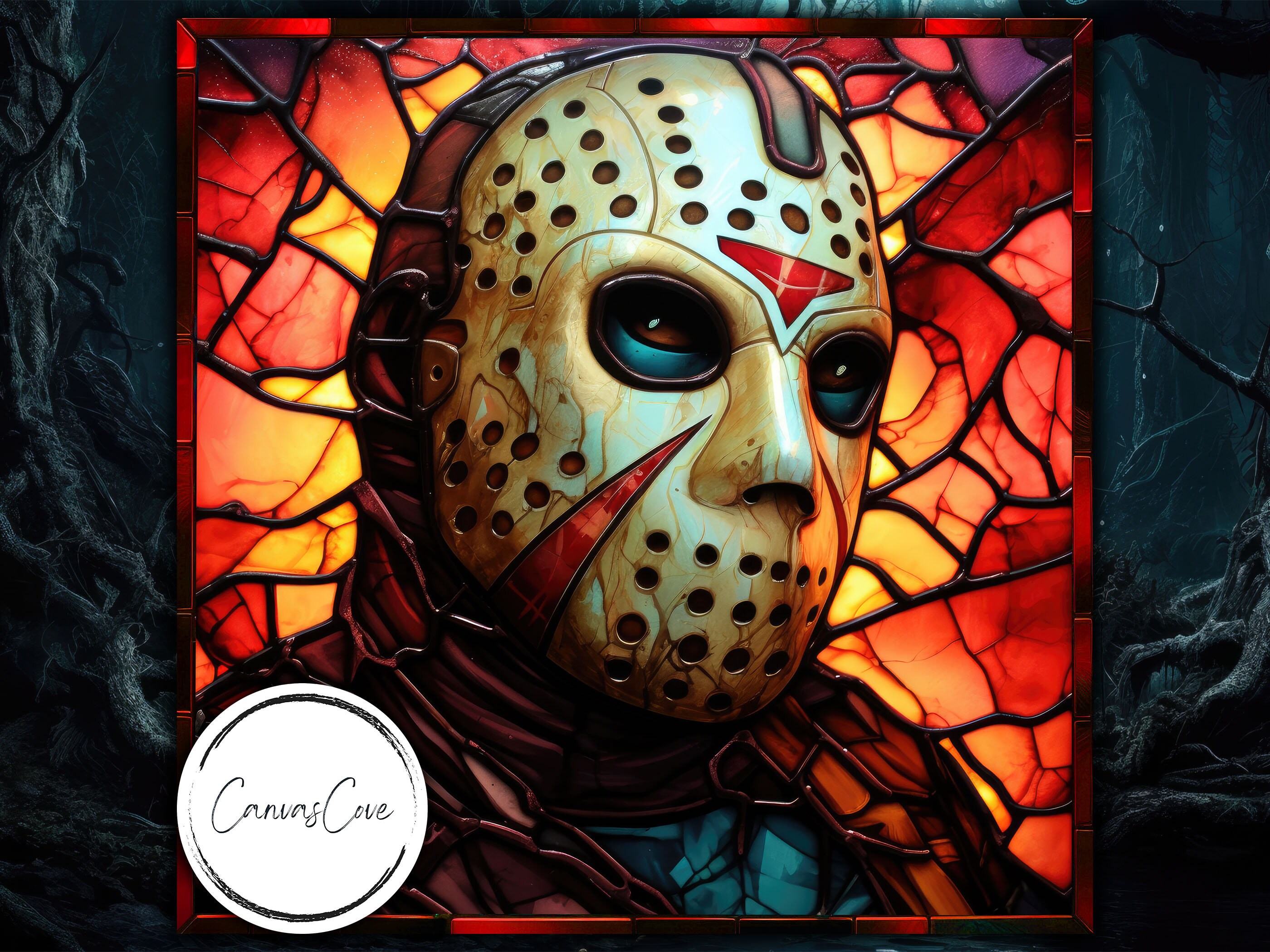 Stained Glass Jason V. - Halloween Clipart, Spooky Clipart, Tumbler ...
