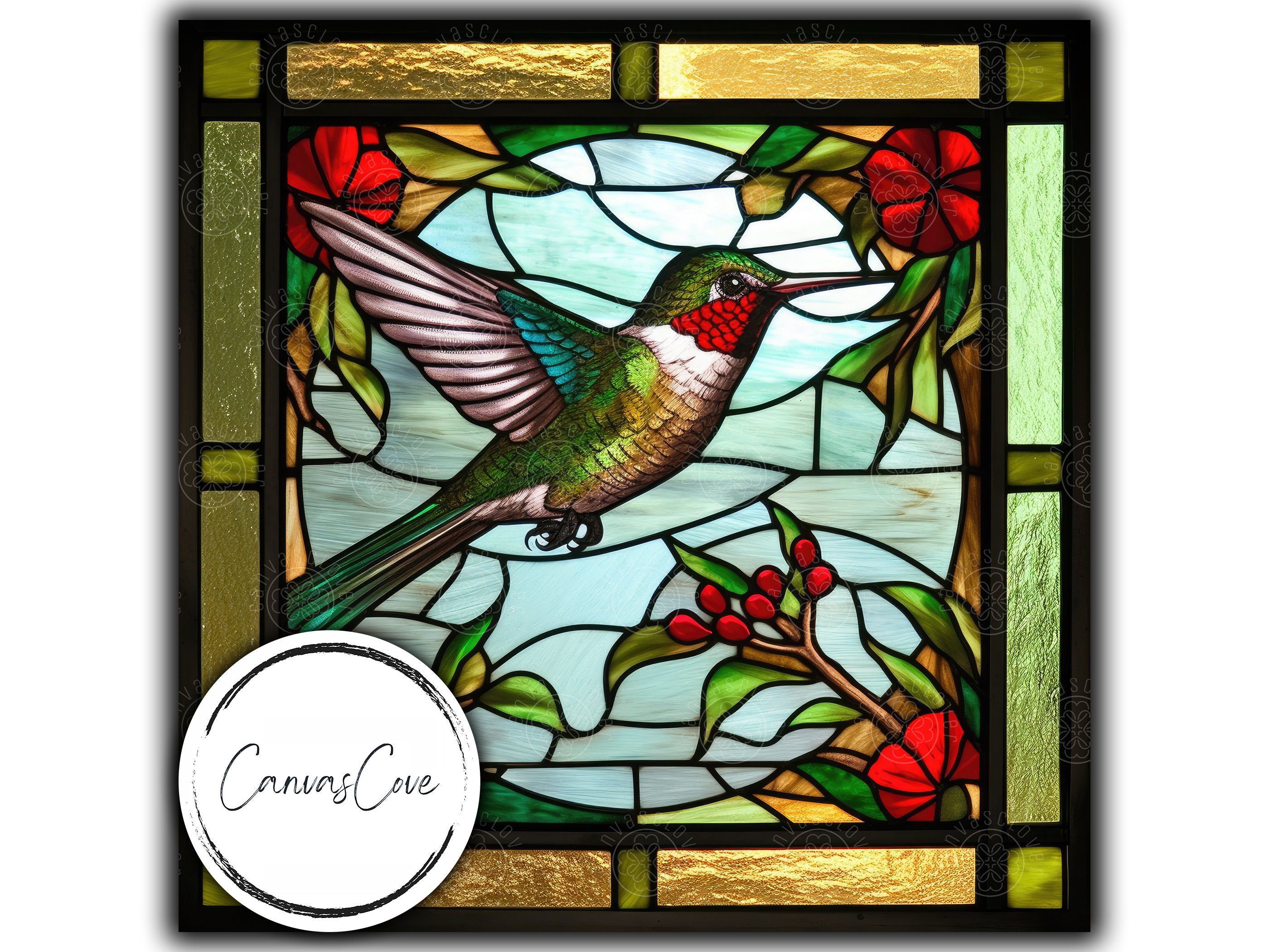 Stained Glass Ruby Throated Hummingbird - Sublimation - PNG - Digital ...