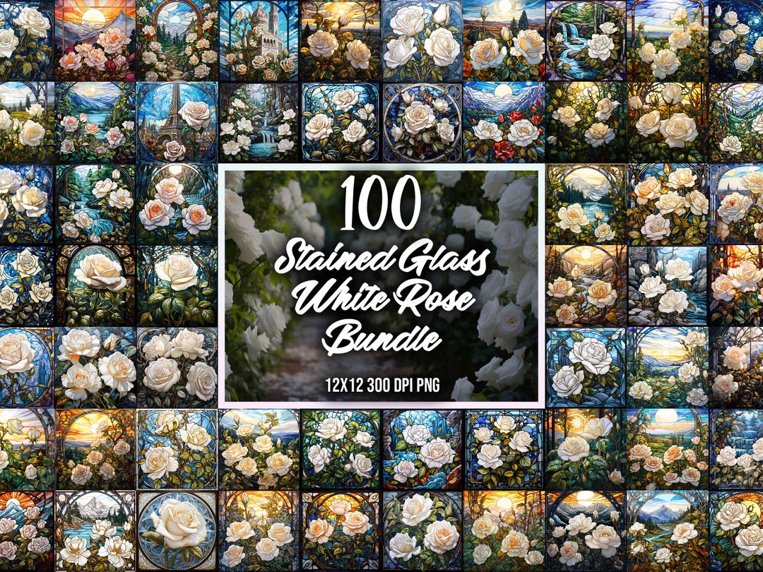 100 Stained Glass White Rose Bundle PNG Flowers - Etsy
