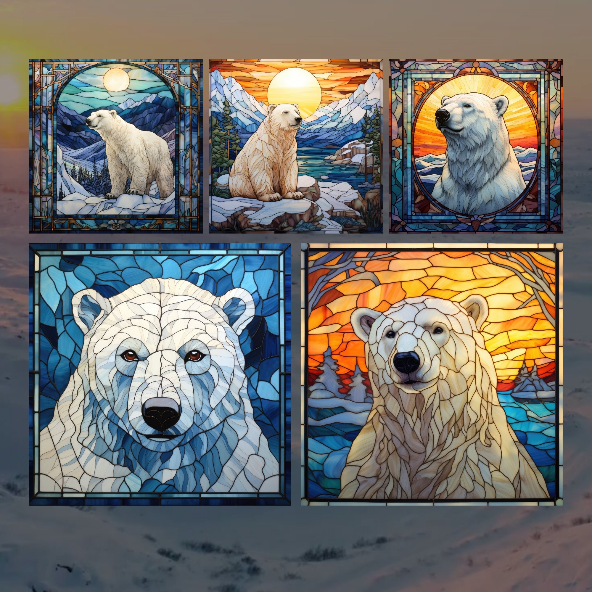 20 Stained Glass Polar Bear Bundle Bear Illustration Arctic - Etsy