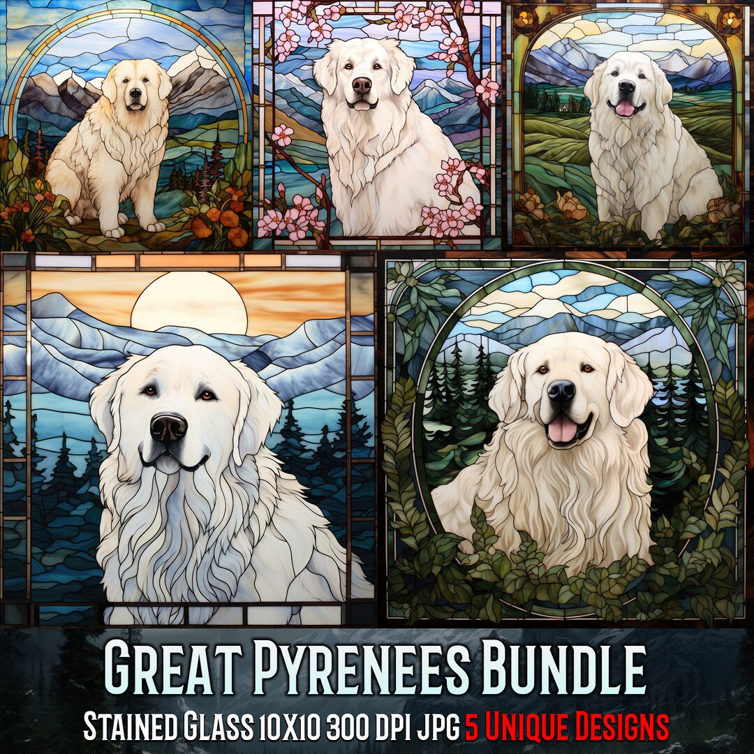 5 Stained Glass Great Pyrenees Bundle JPG Sublimation Digital Download ...