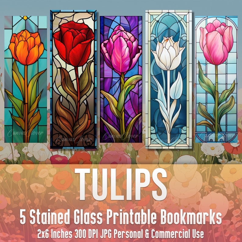 5 Stained Glass Tulip Bookmark Bundle Stained Glass Flower - Etsy