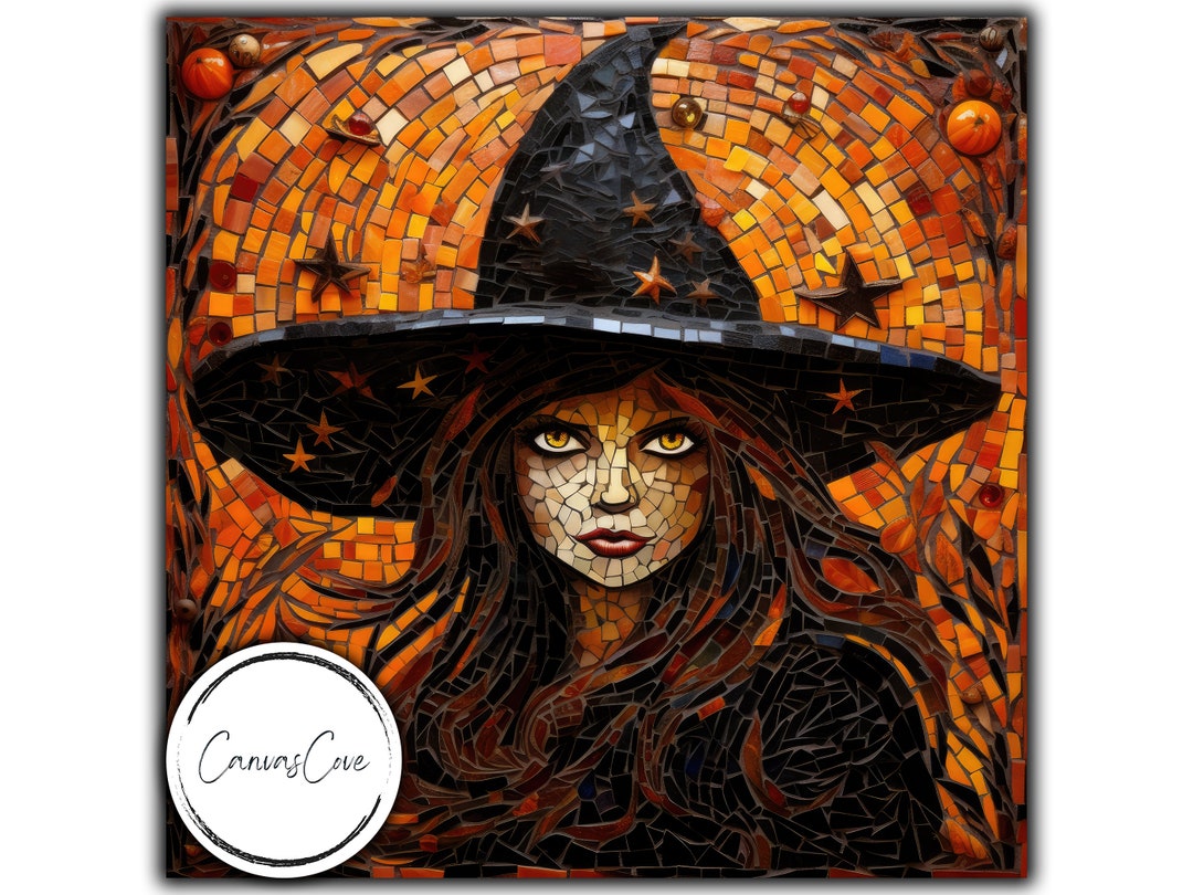 Mosaic Stained Glass Spooky Witch Halloween PNG - Etsy