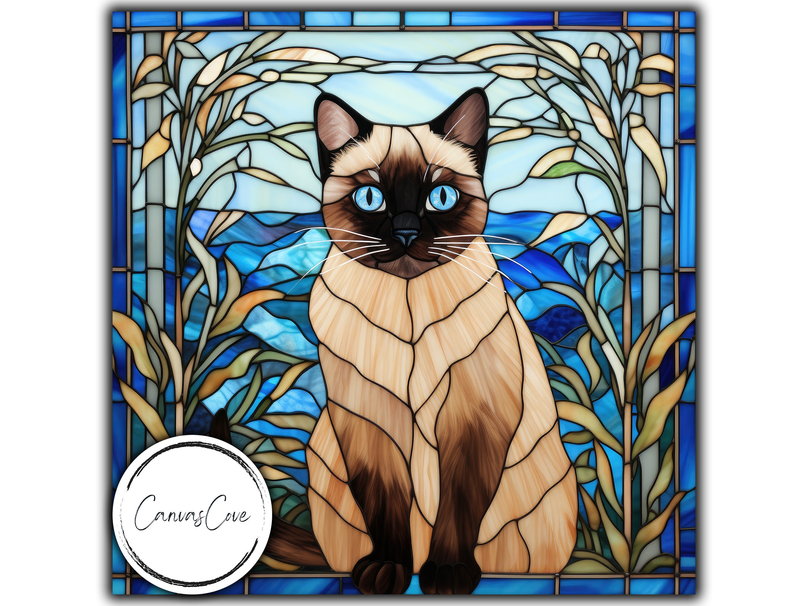 Stained Glass Cute Siamese Cat, Stained Glass , Sublimation Designs ...