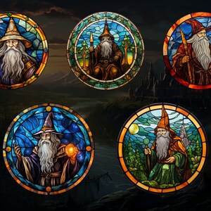 20 Stained Glass Magical Wizard Circle Bundle Fantasy Illustration ...