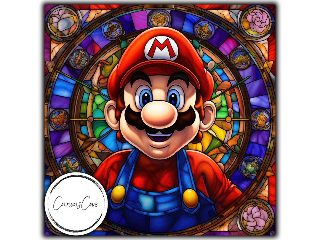 Stained Glass Marío, PNG, Sublimation, Digital Download, Digital Design ...