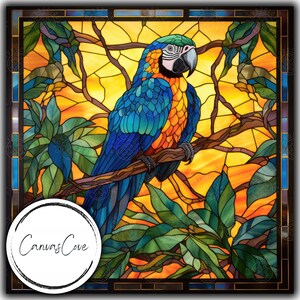 2 Pack Stained Glass Blue & Gold Macaw - Sublimation - PNG - Digital ...