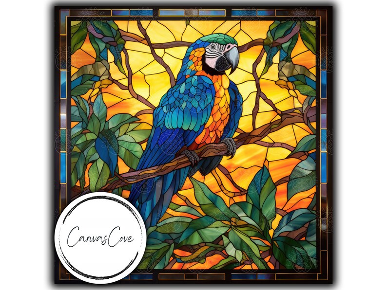 2 Pack Stained Glass Blue & Gold Macaw Sublimation PNG - Etsy