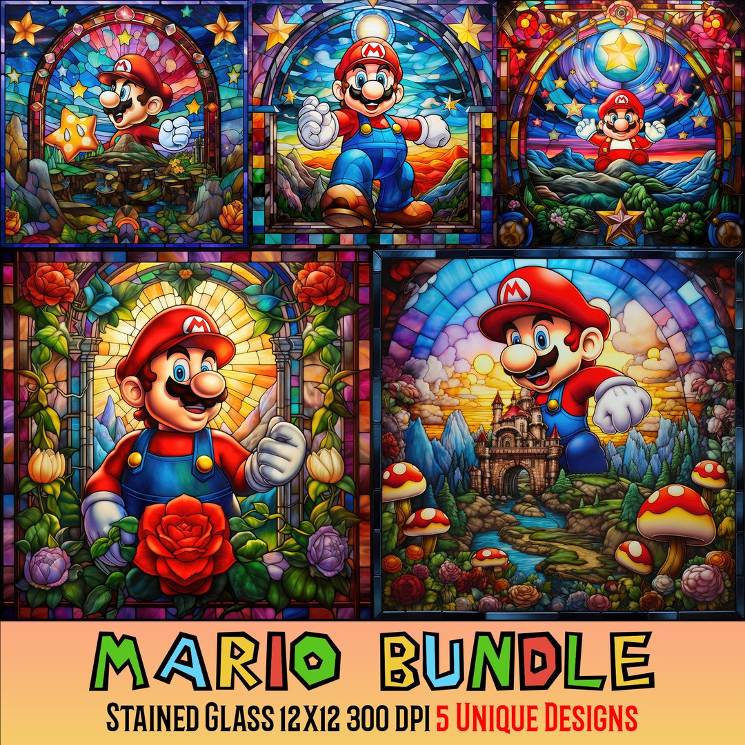 5 Stained Glass Marío Bundle, PNG, Sublimation, Digital Download ...