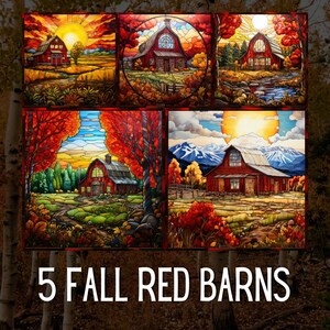 20 Stained Glass Seasonal Red Farm Barns Bundle Fall-spring-summer ...