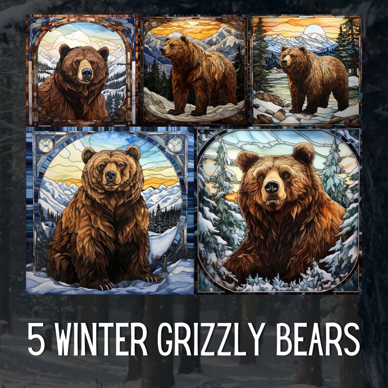 20 Stained Glass Seasonal Grizzly Bear Bundle Fall Spring Summer Winter ...