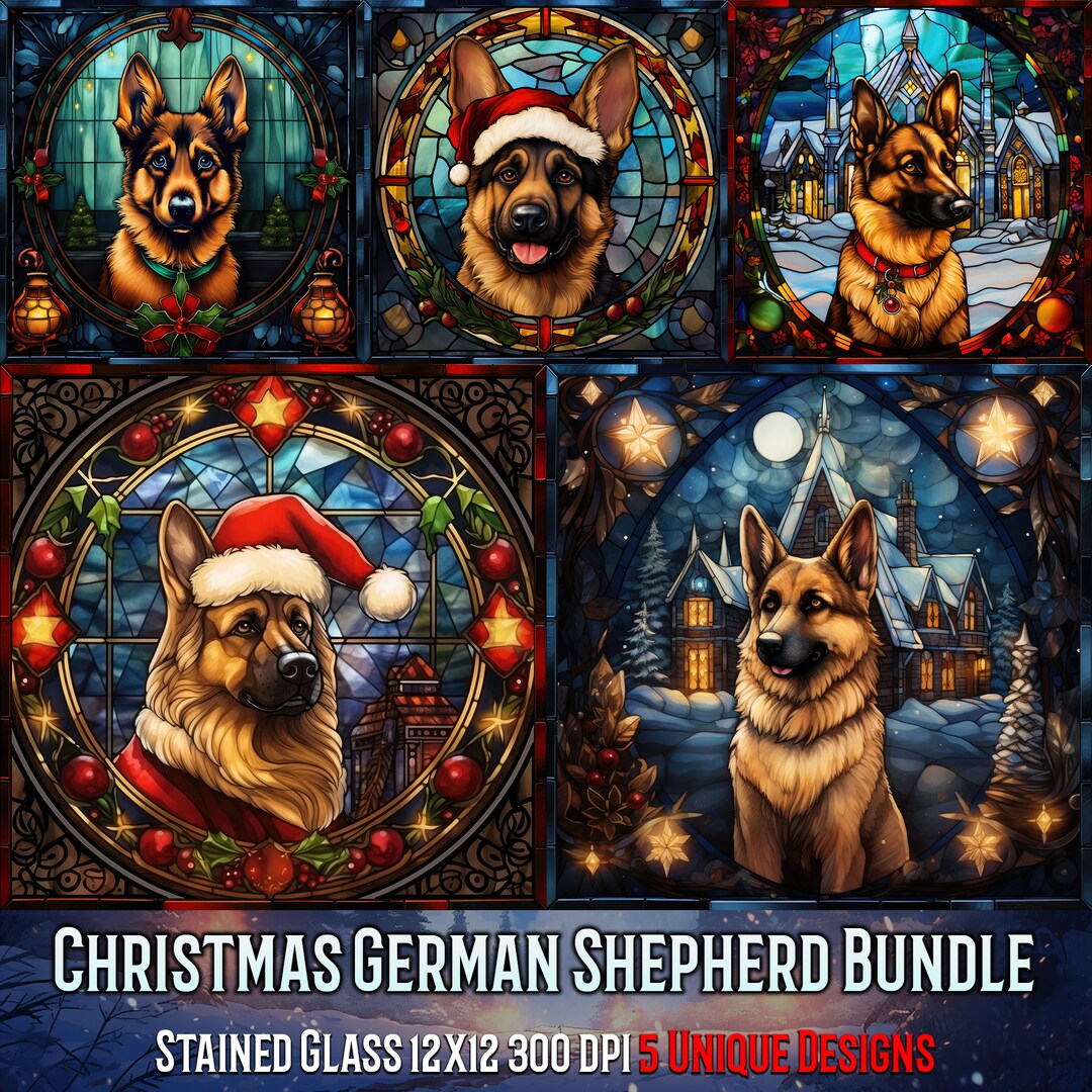 5 Stained Glass Christmas German Shepherd Stained Glass Clipart ...