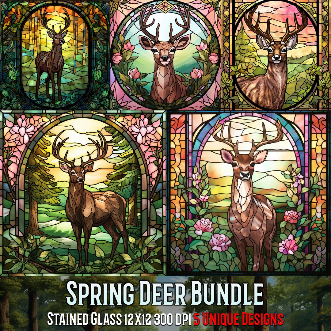 5 Stained Glass Spring Deer Bundle Stained Glass Clipart Cute ...