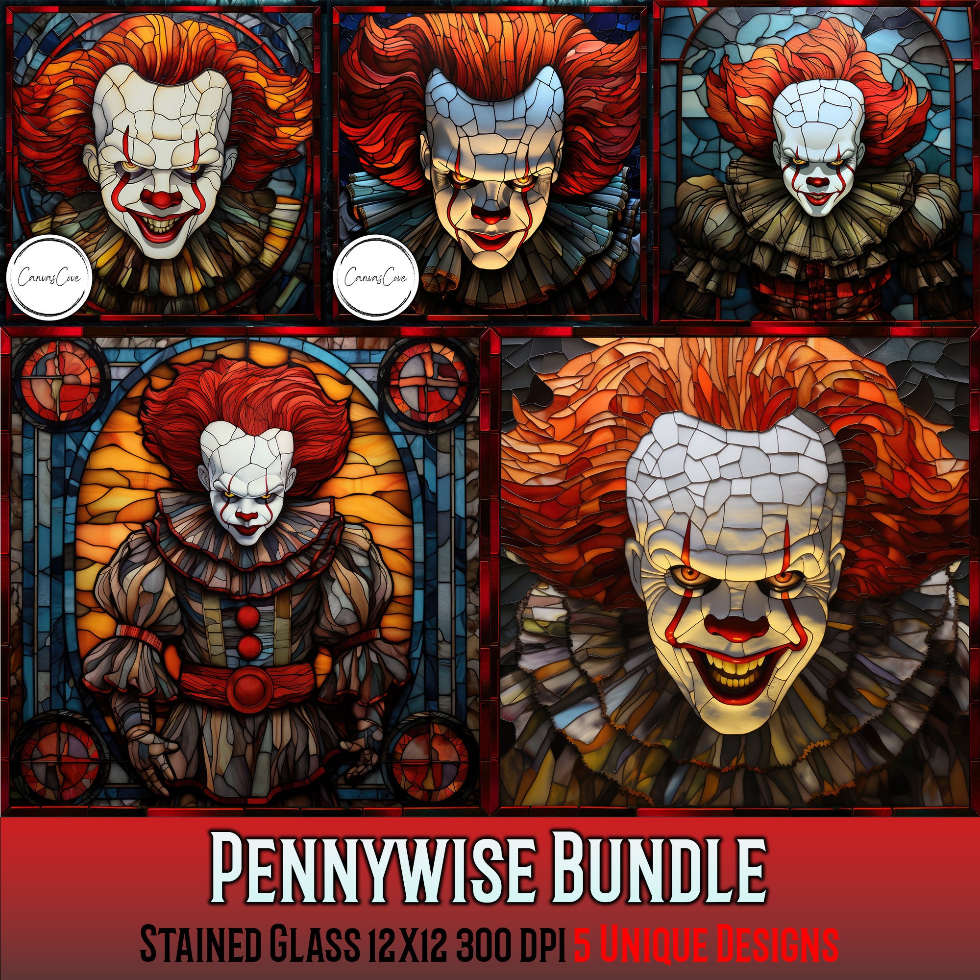 Stained Glass Pennywise Bundle 5 PNG Halloween Clipart - Etsy