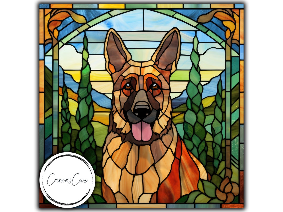 Stained Glass German Shepherd, Stained Glass , Sublimation Designs ...