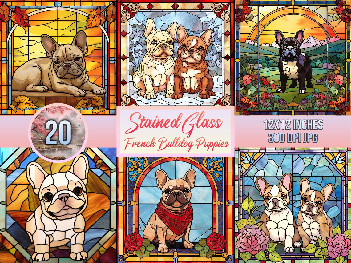 20 Stained Glass French Bulldog Puppies BUNDLE Sublimation - Etsy