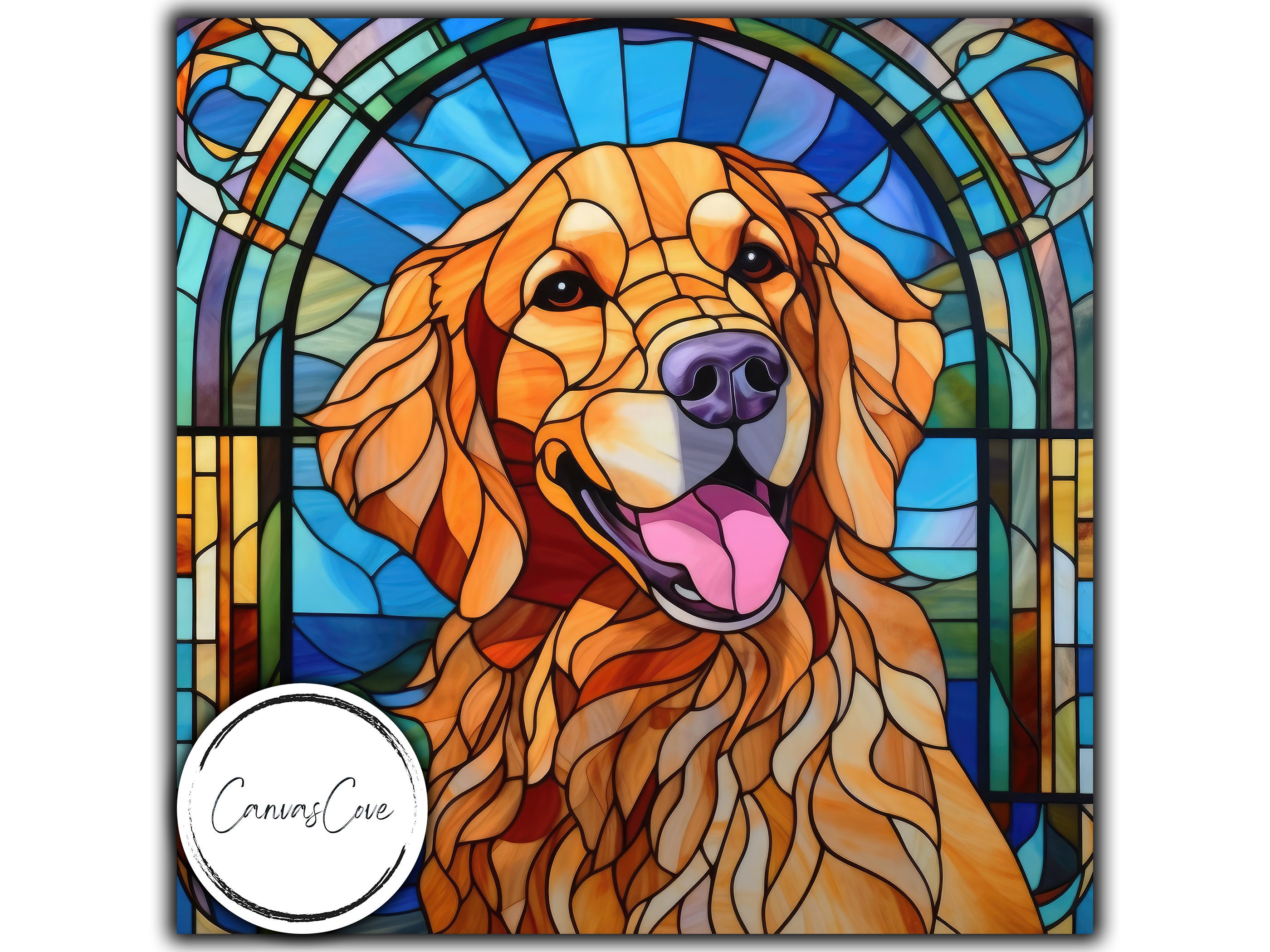 Stained Glass Golden Retriever Stained Glass Sublimation Designs Stained Glass Paper