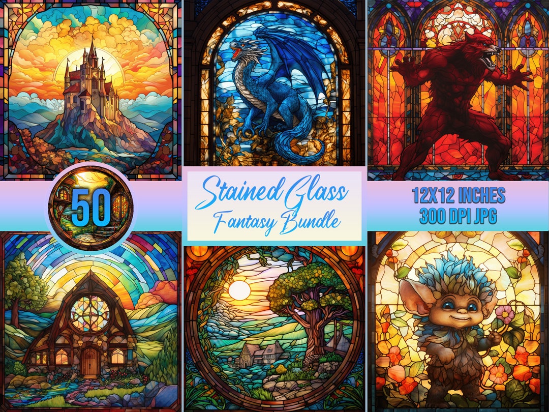 50 Stained Glass Fantasy BUNDLE - Sublimation, PNG, Digital Download ...
