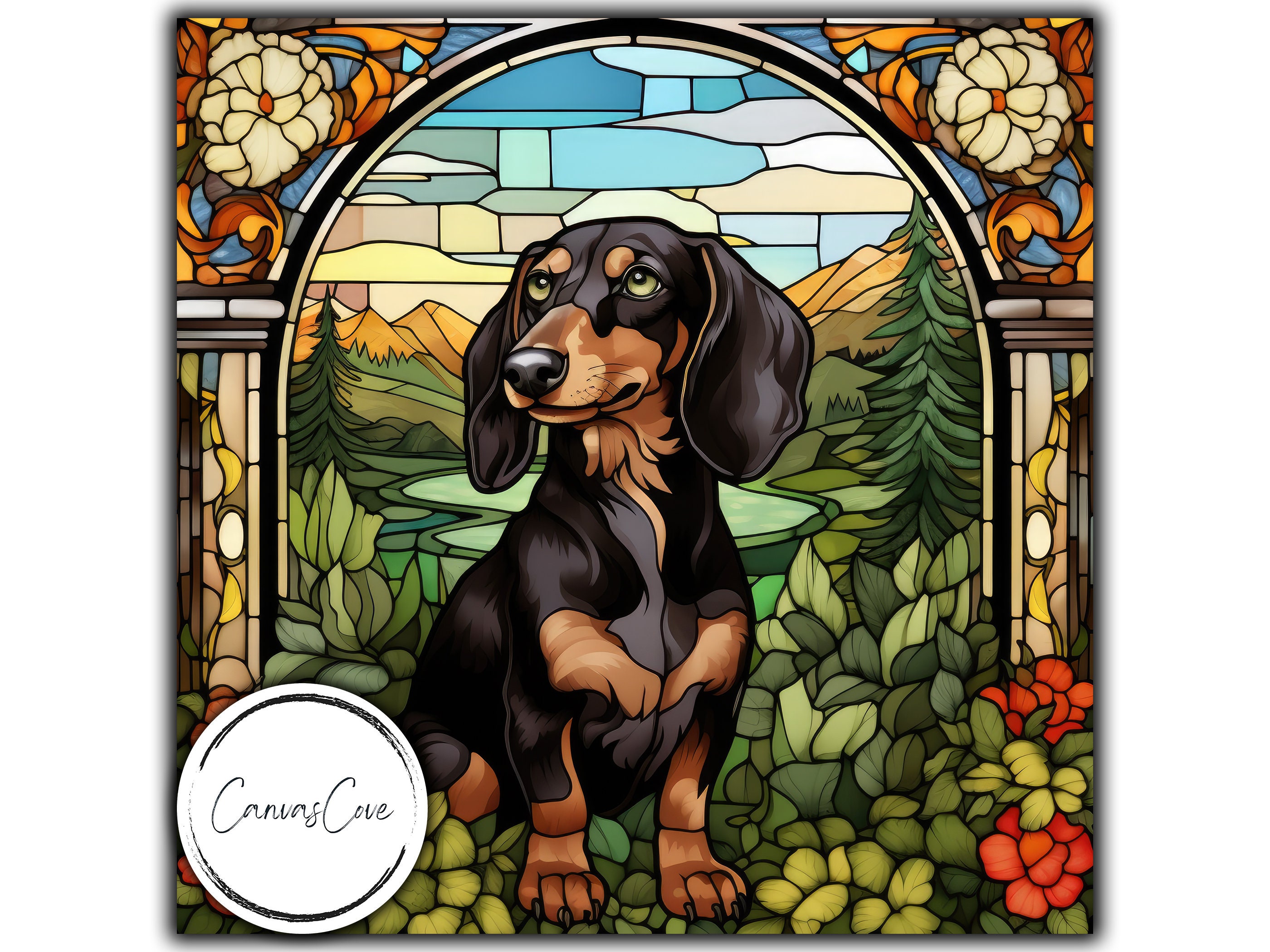 Stained Glass Dachshund, Stained Glass , Sublimation Designs, Stained ...