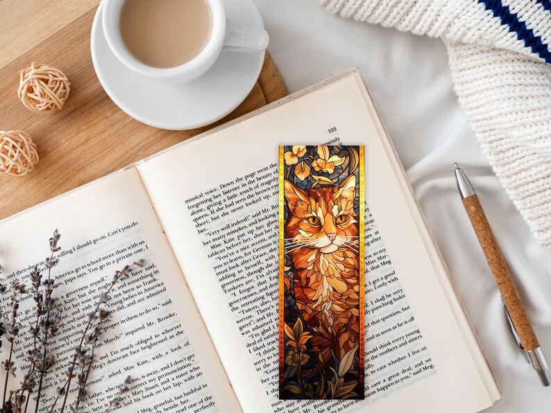 5 Stained Glass Orange Tabby Cat Bookmark Bundle Stained Glass Decor ...