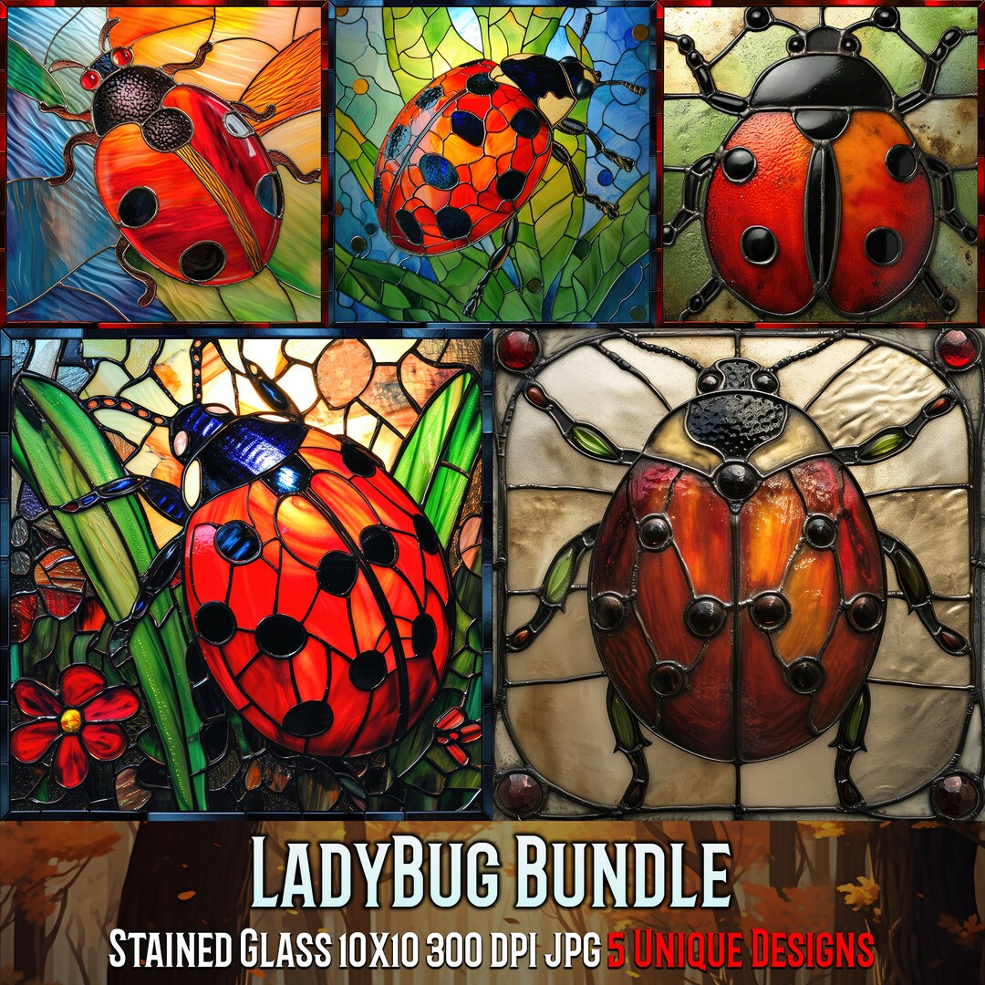 5 Stained Glass Ladybug Bundle Sublimation Digital Download Digital ...